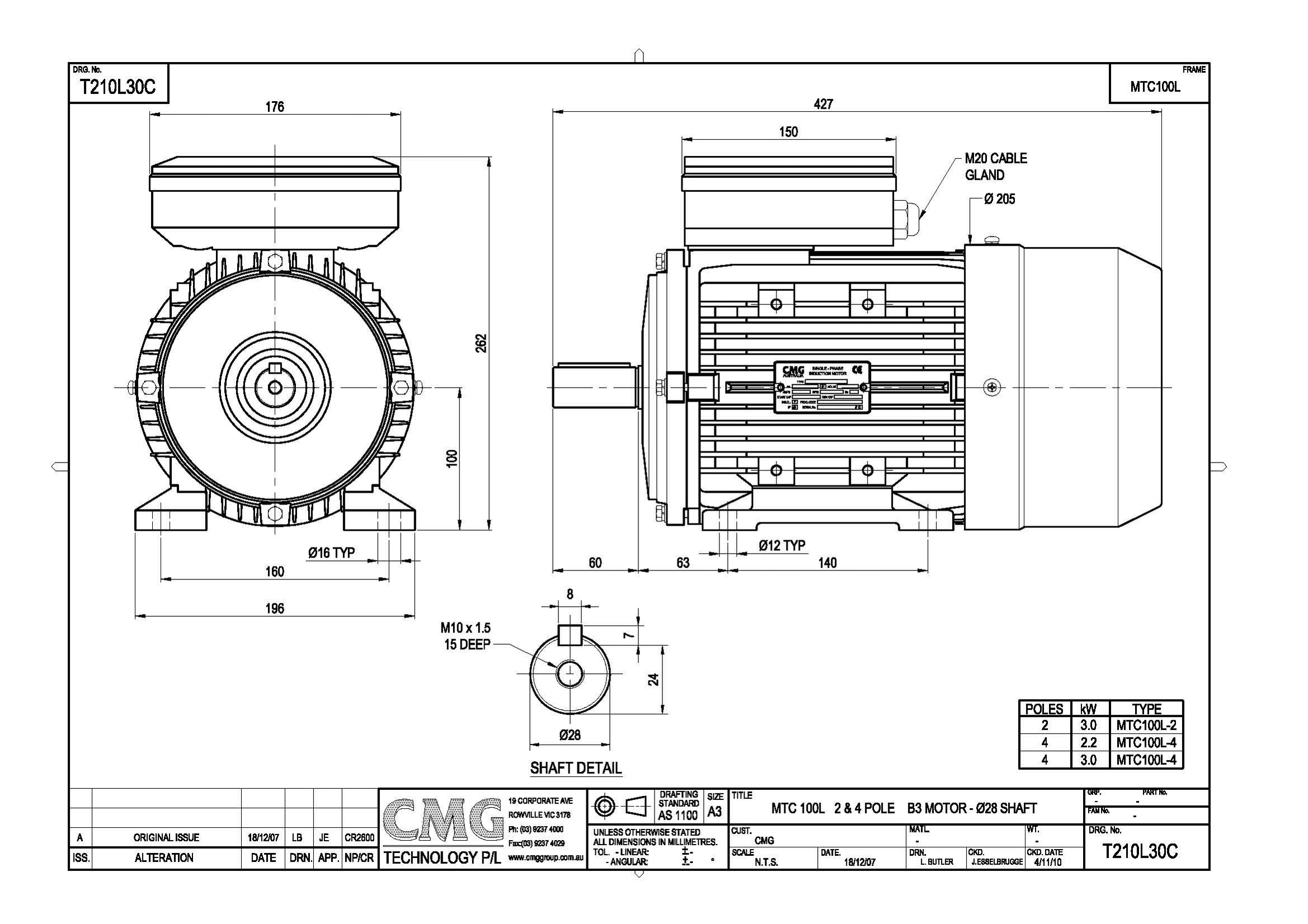 3.0KW CMG MARATHON SINGLE PHASE 240V 2POLE (2900RPM) FOOT MOUNT MOTOR