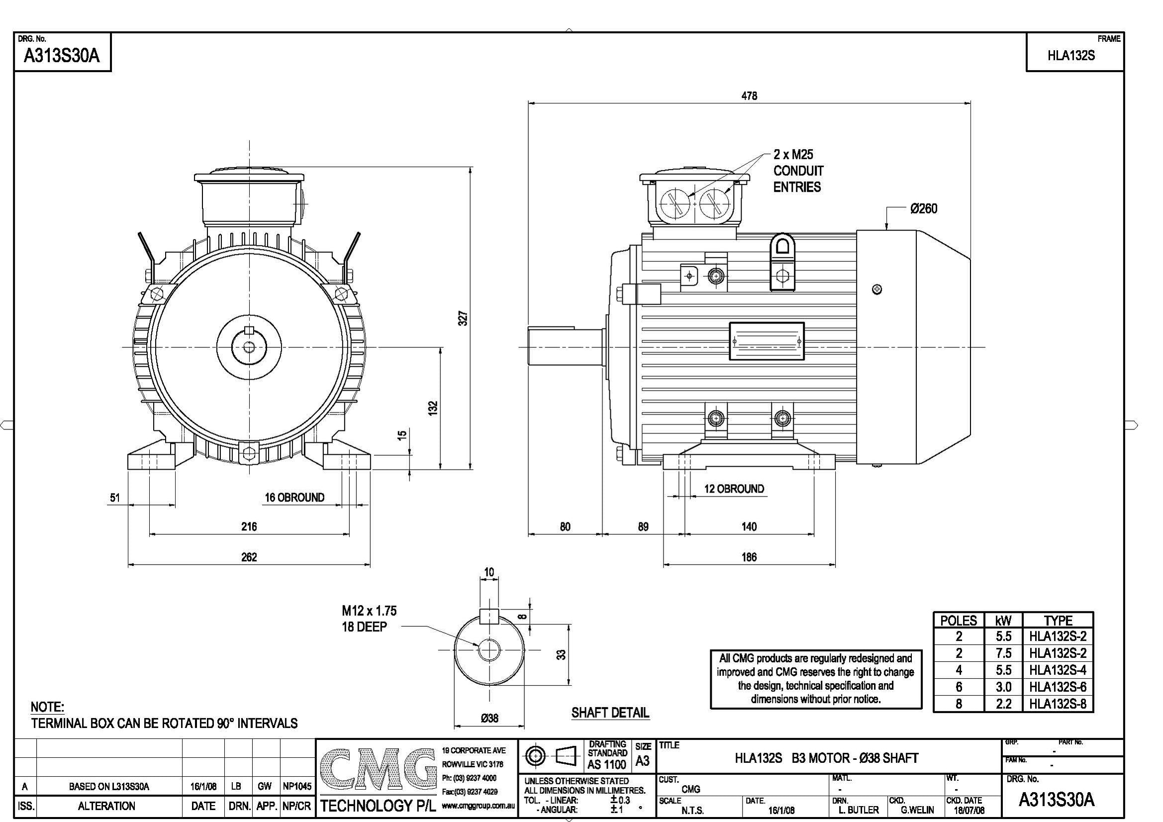 5.5KW CMG MARATHON THREE PHASE 415V 4POLE (1400RPM) FOOT MOUNT MOTOR